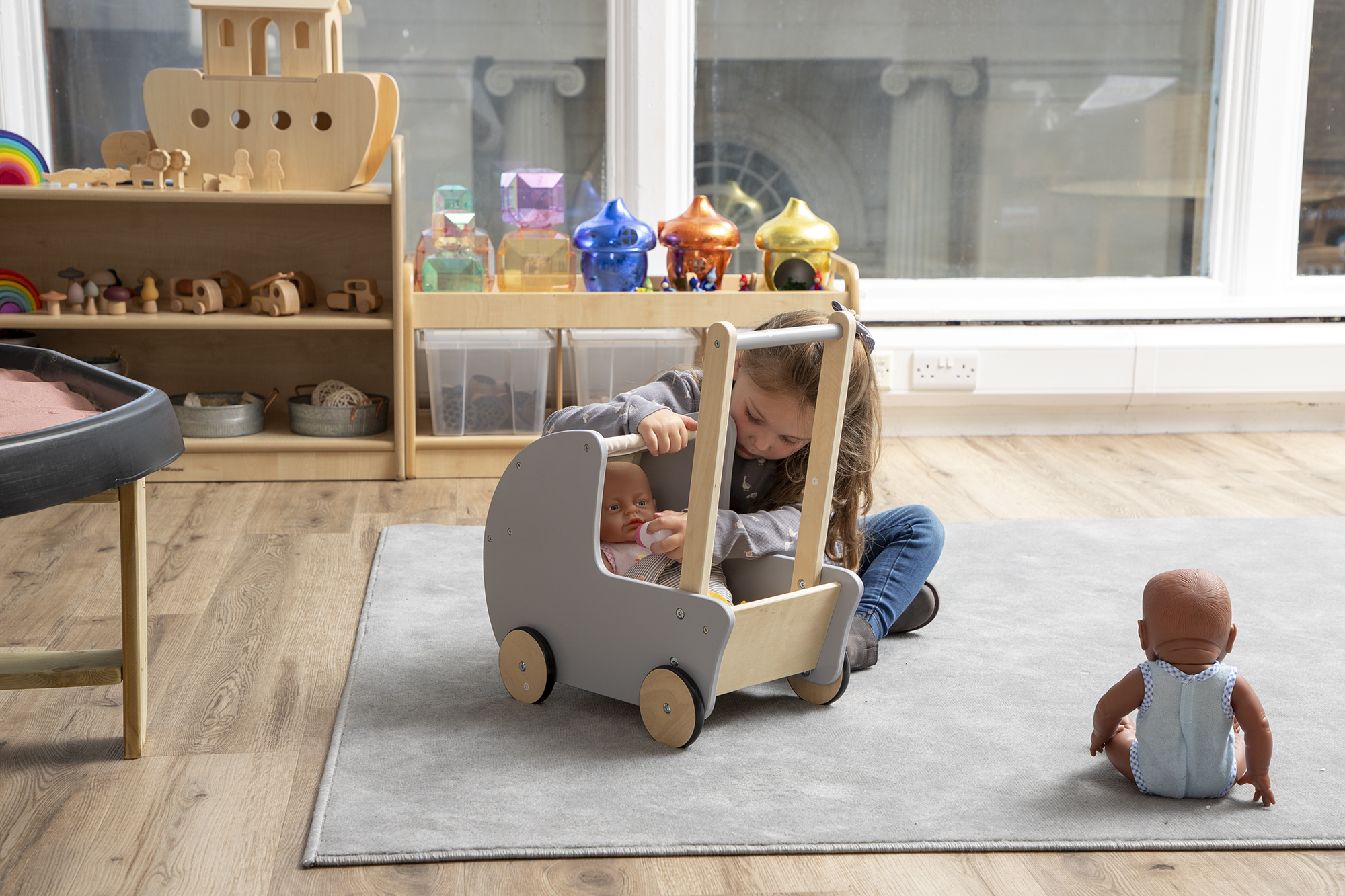White Grey FSC Wooden Pram | Eduspace Supplies