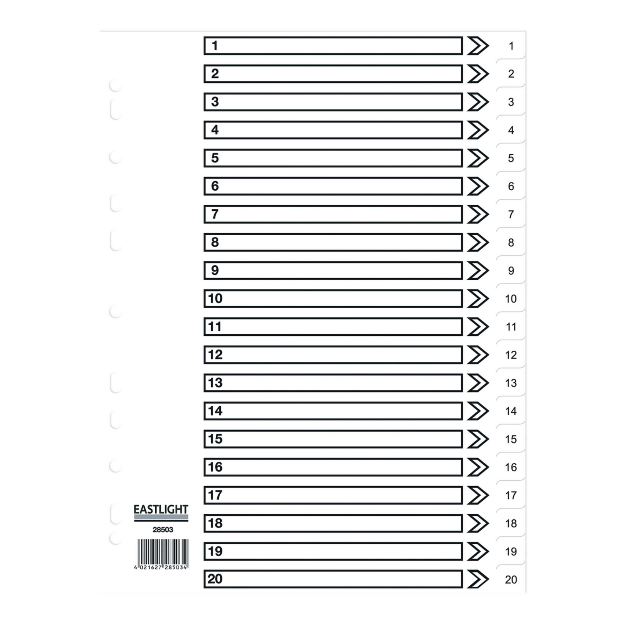 A4 Polyproplene Dividers 1-20 | Learning Space Solutions