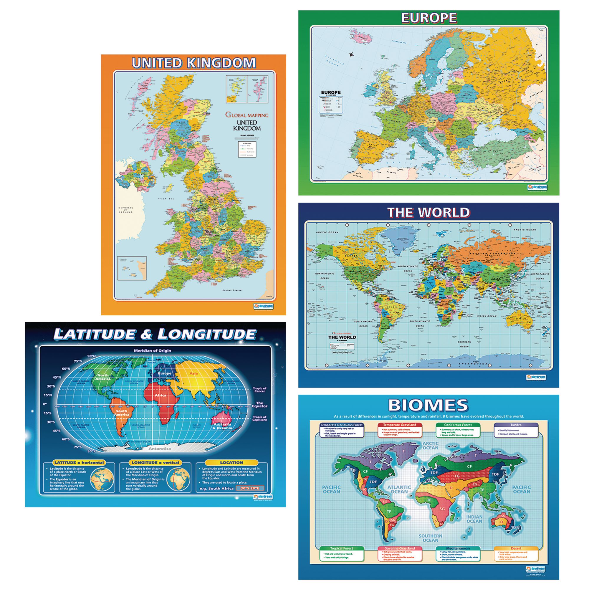 Maps Poster Pack Of 5 | Eduspace Supplies