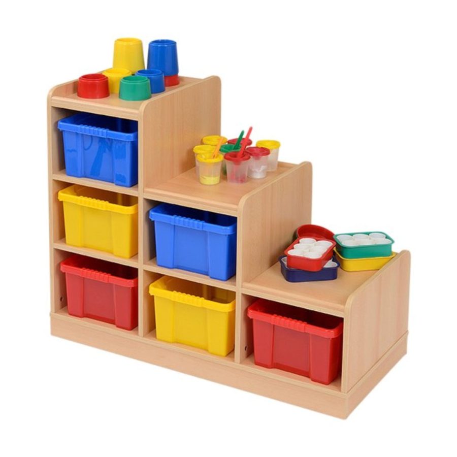 Left Hand Stepped Cube Storage Unit – Coloured | Eduspace Supplies