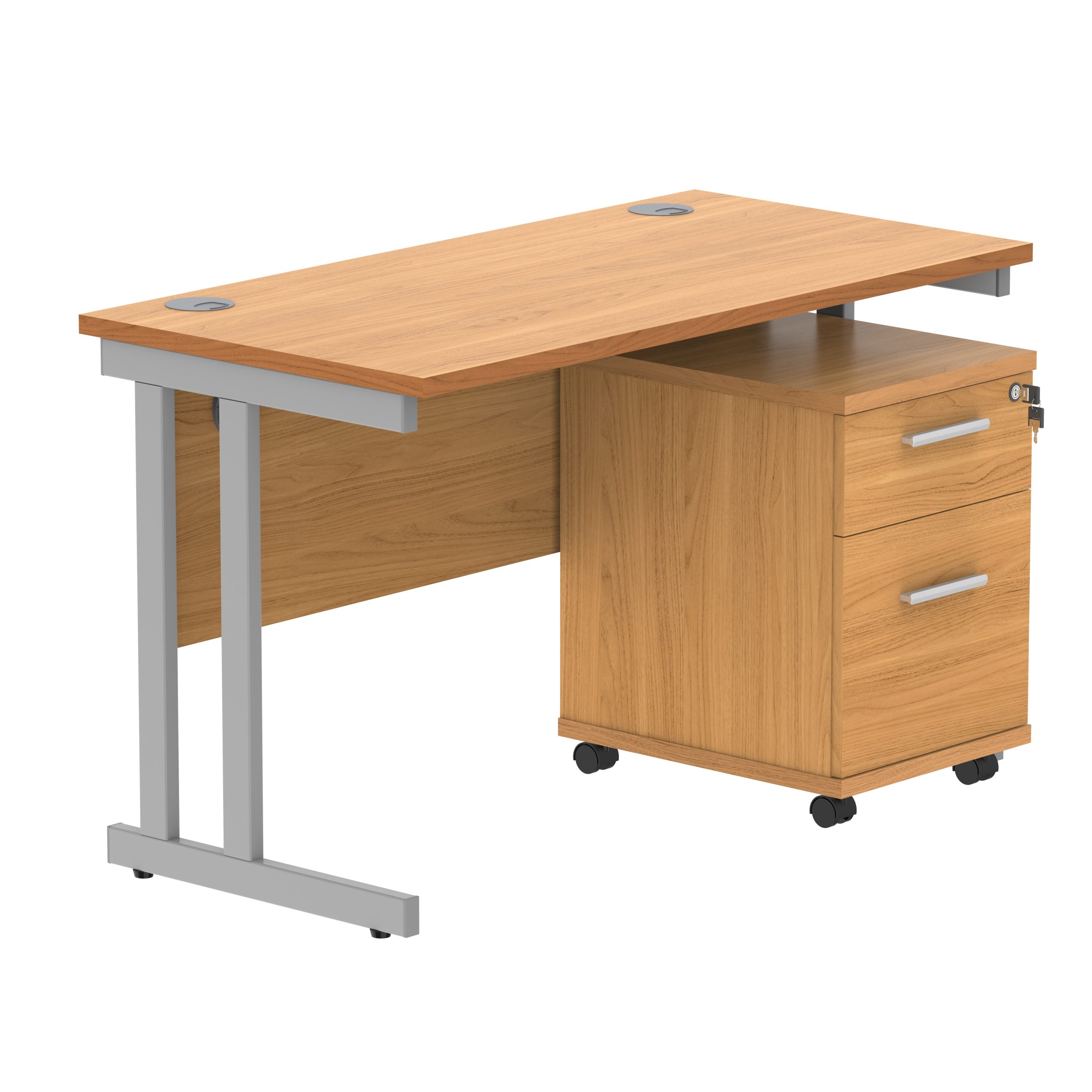 Double Upright Rectangular Desk + 2 Drawer Mobile Under Desk Pedestal ...