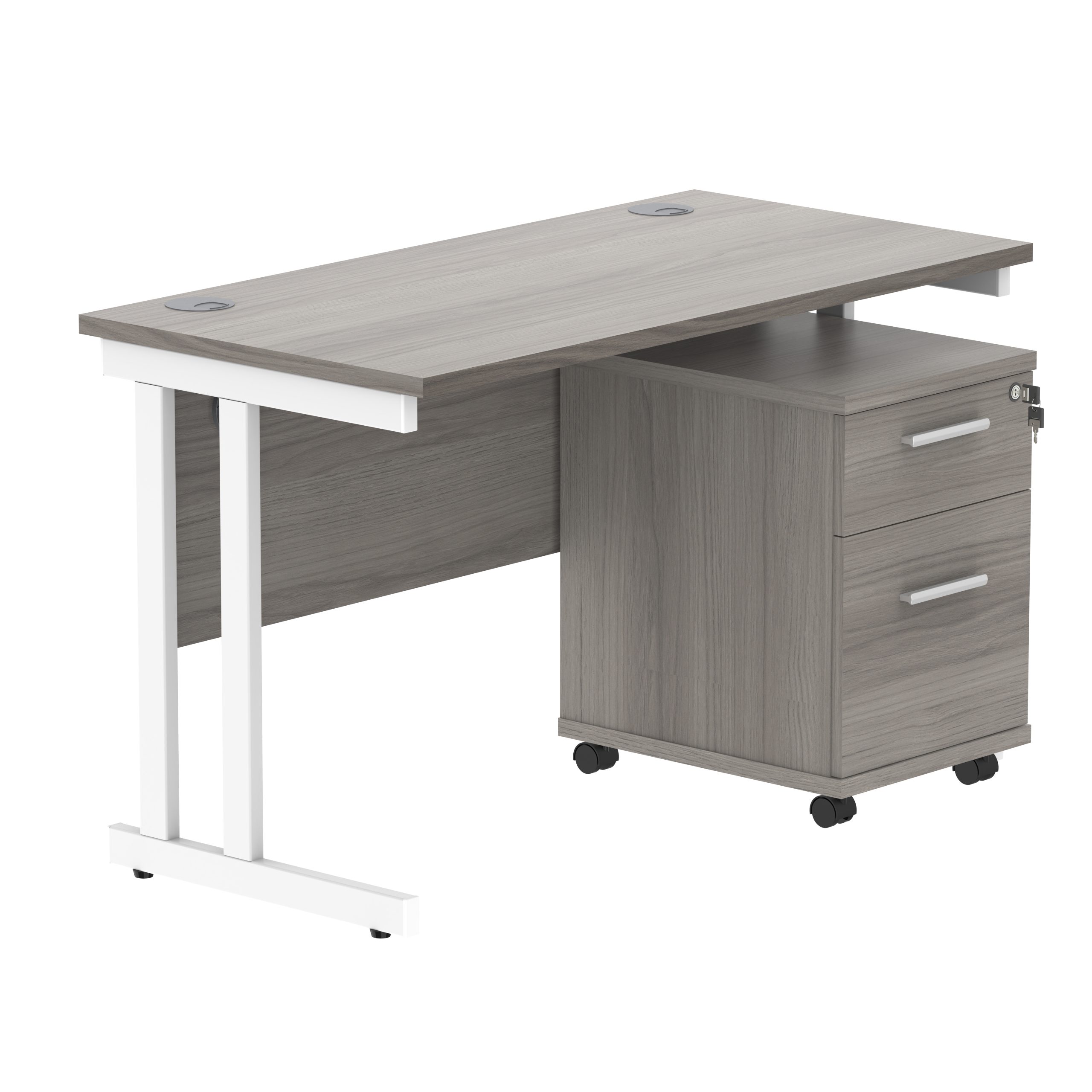 Double Upright Rectangular Desk + 2 Drawer Mobile Under Desk Pedestal ...