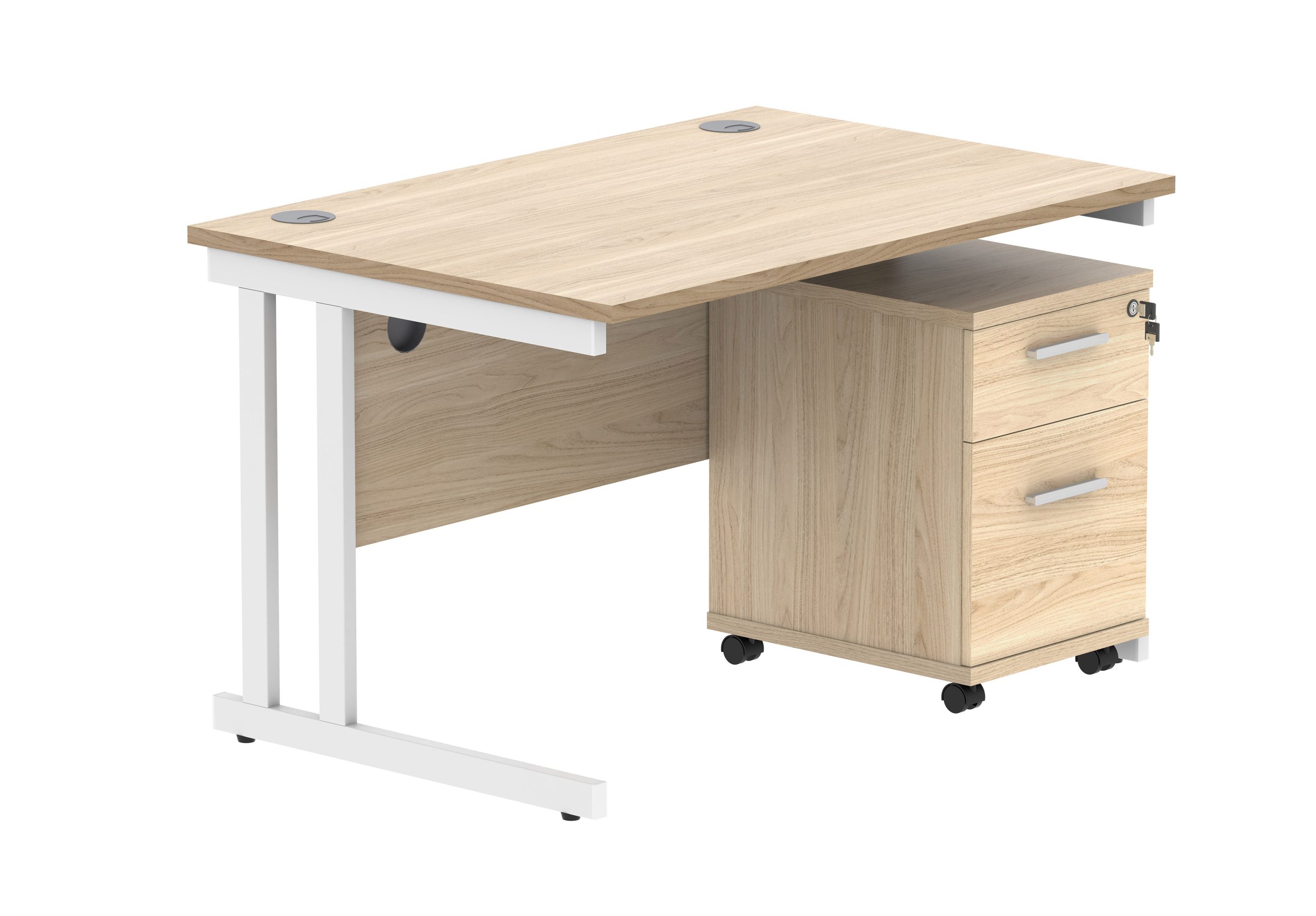 Double Upright Rectangular Desk + 2 Drawer Mobile Under Desk Pedestal ...
