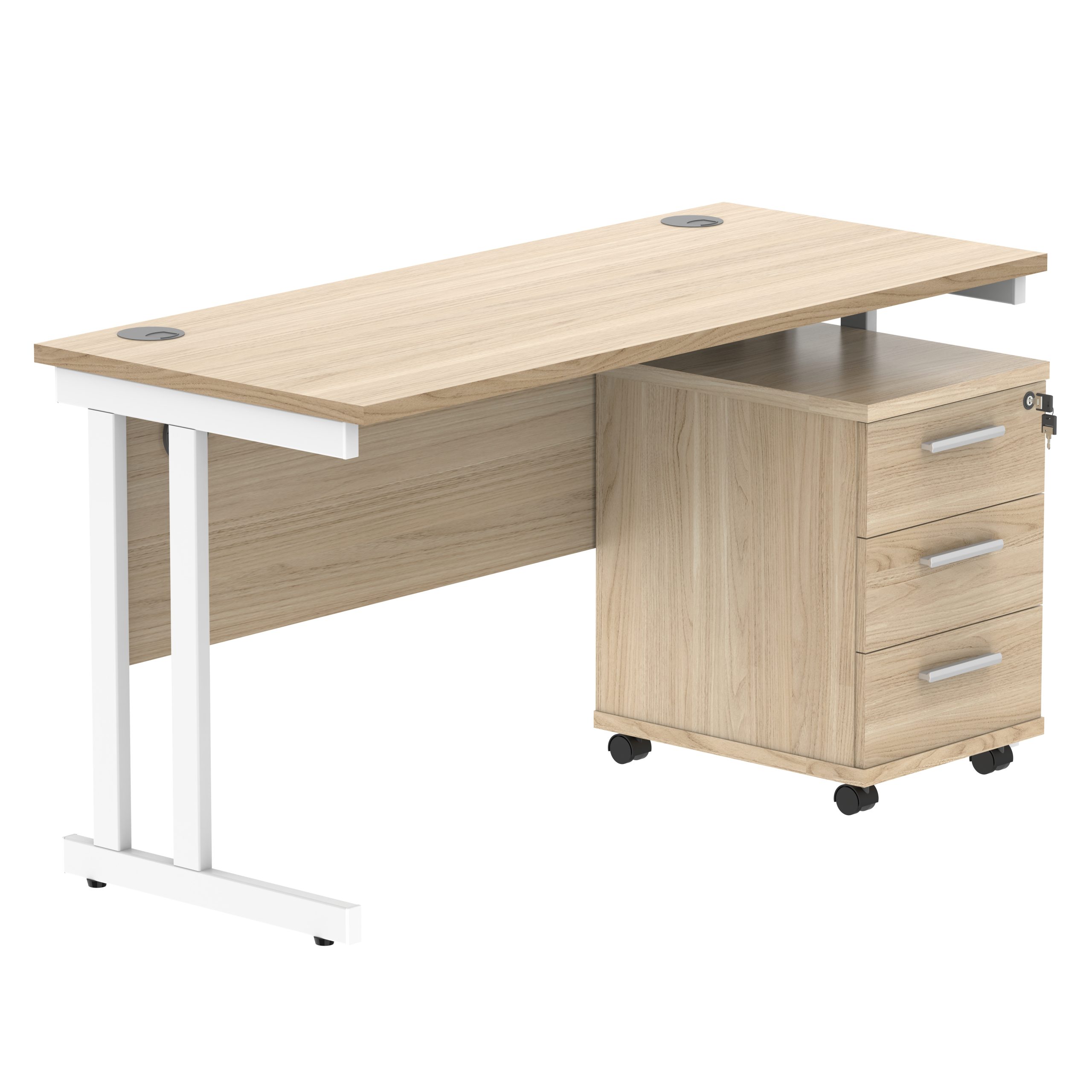 Double Upright Rectangular Desk + 3 Drawer Mobile Under Desk Pedestal ...