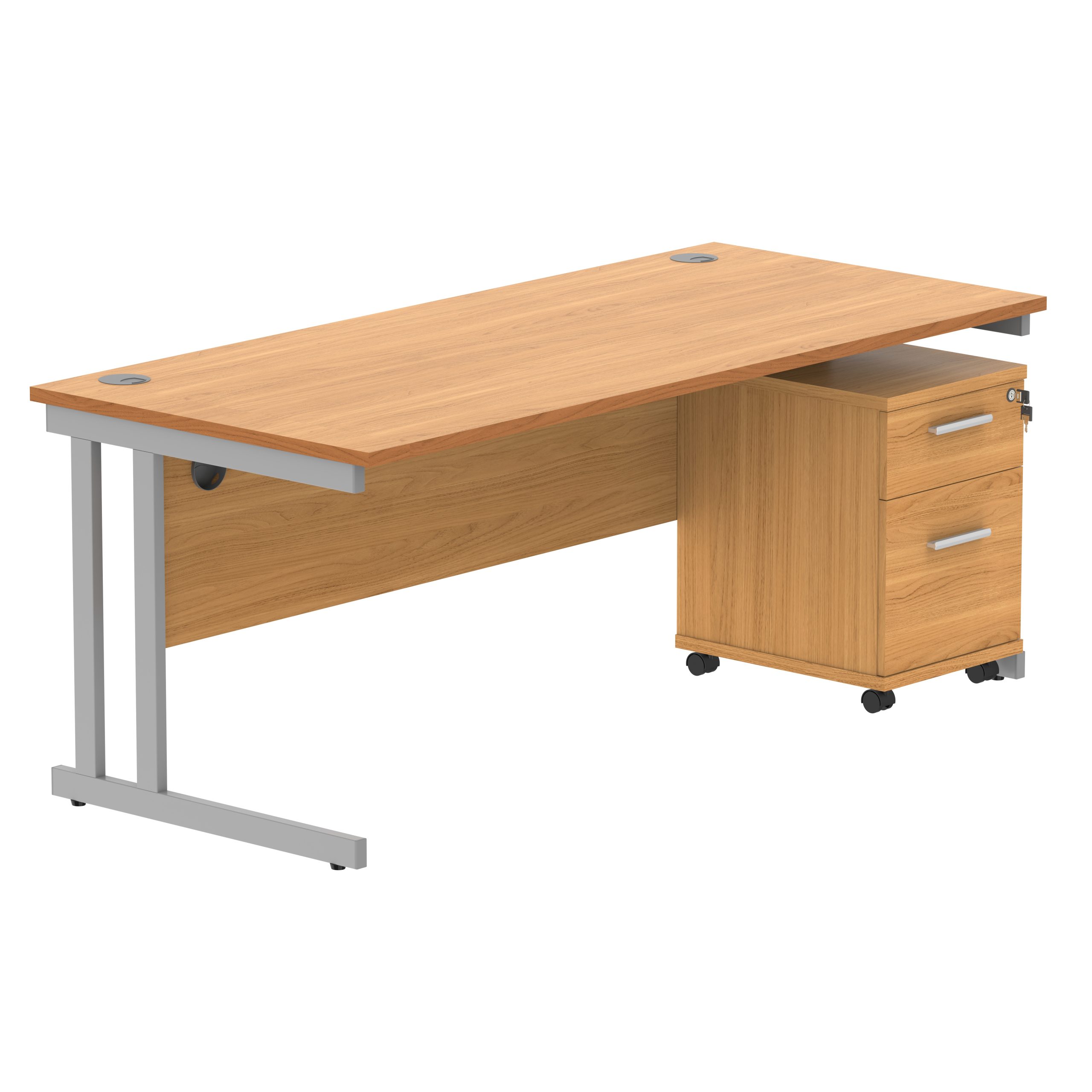 Double Upright Rectangular Desk + 2 Drawer Mobile Under Desk Pedestal ...