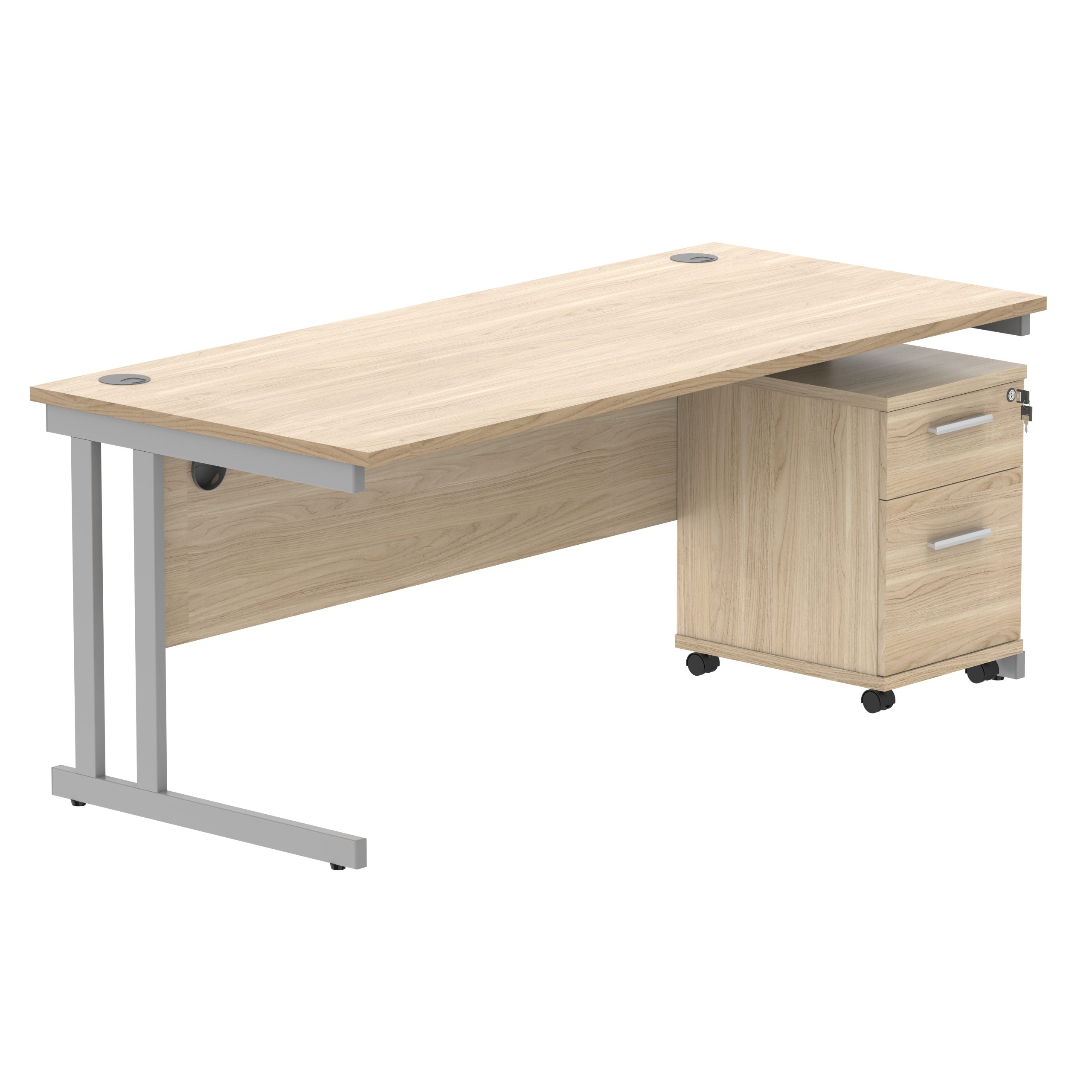 Double Upright Rectangular Desk + 2 Drawer Mobile Under Desk Pedestal ...