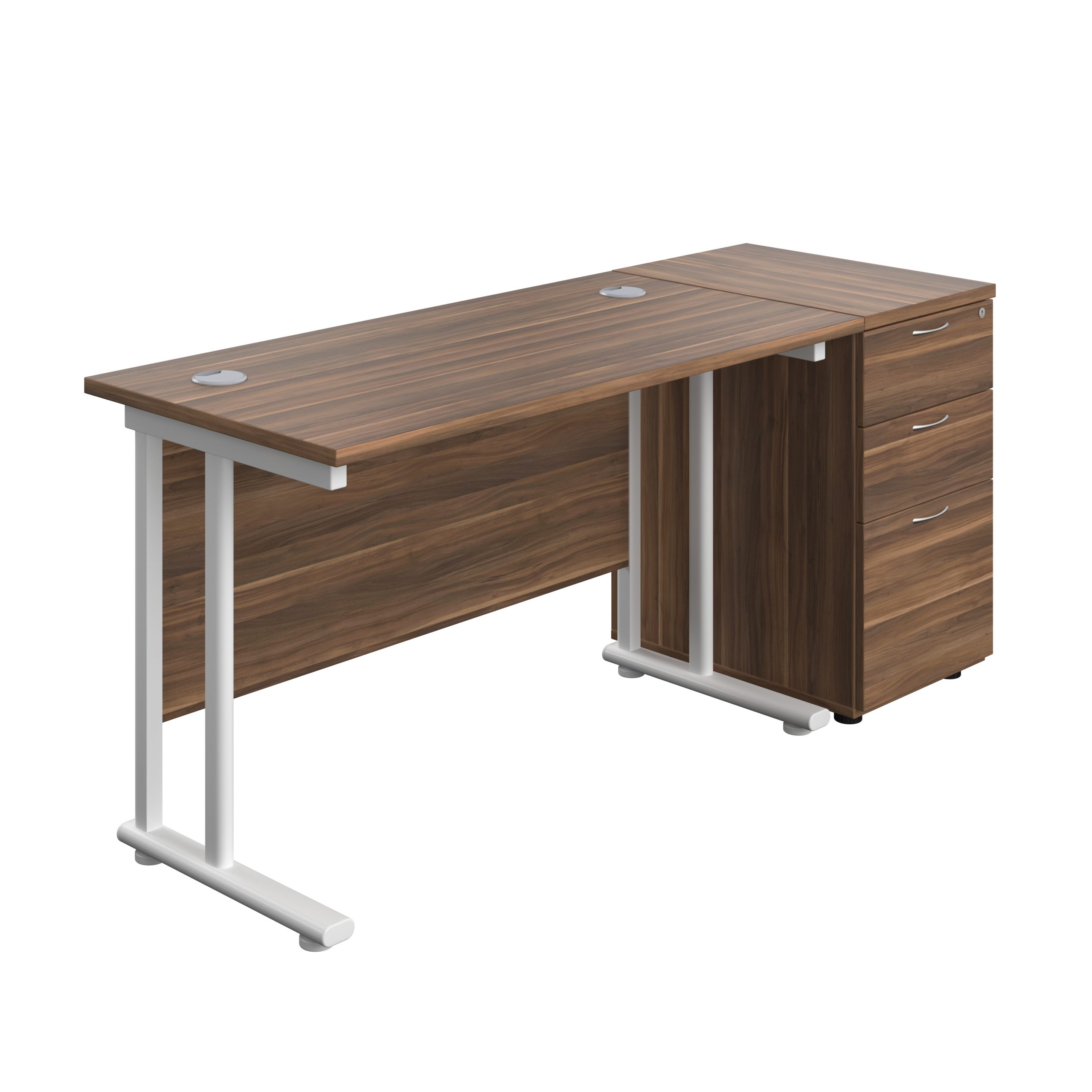 Twin Upright Rectangular Desk + Desk High 3 Drawer Pedestal | 1200X600 ...