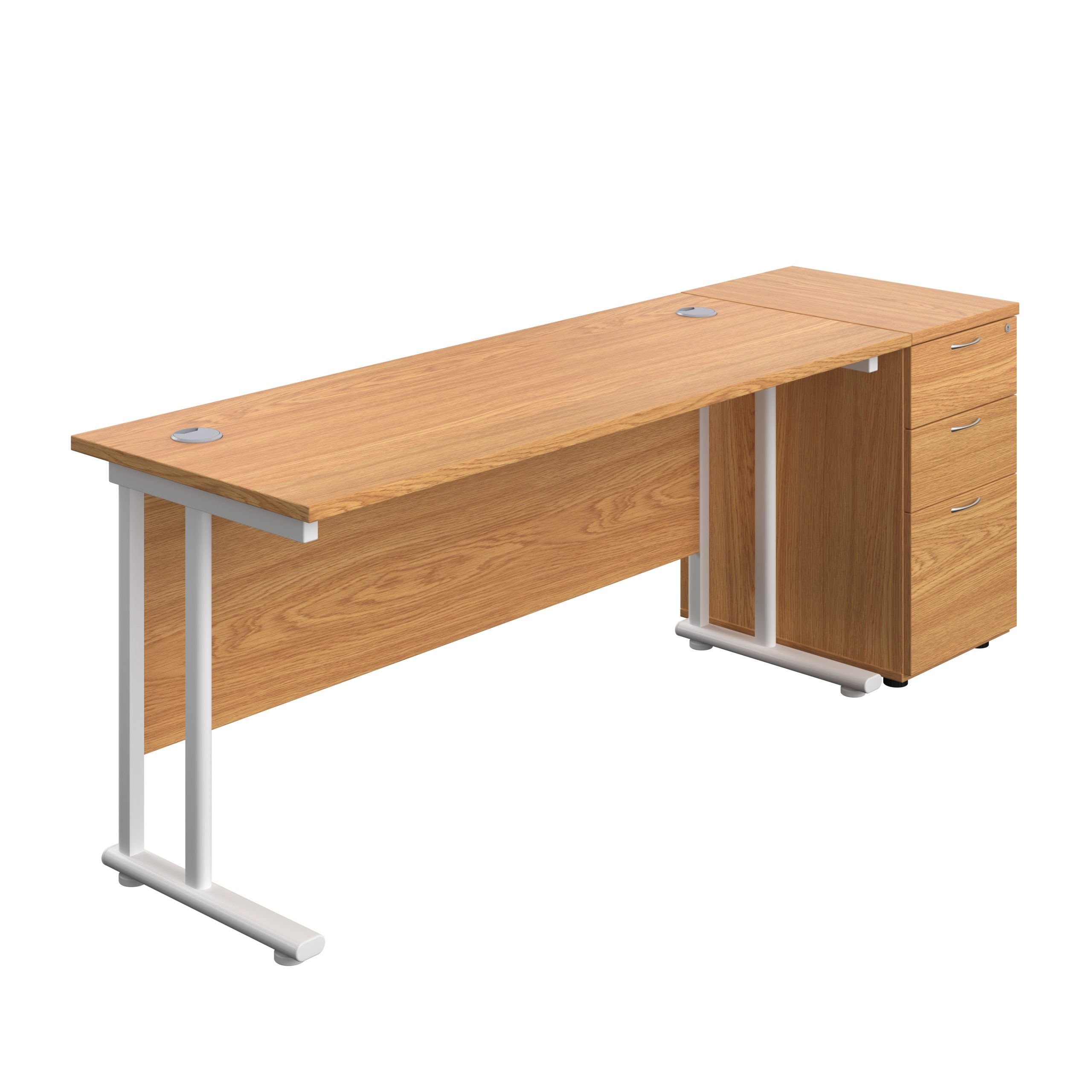 Twin Upright Rectangular Desk + Desk High 3 Drawer Pedestal | 1600X600 ...
