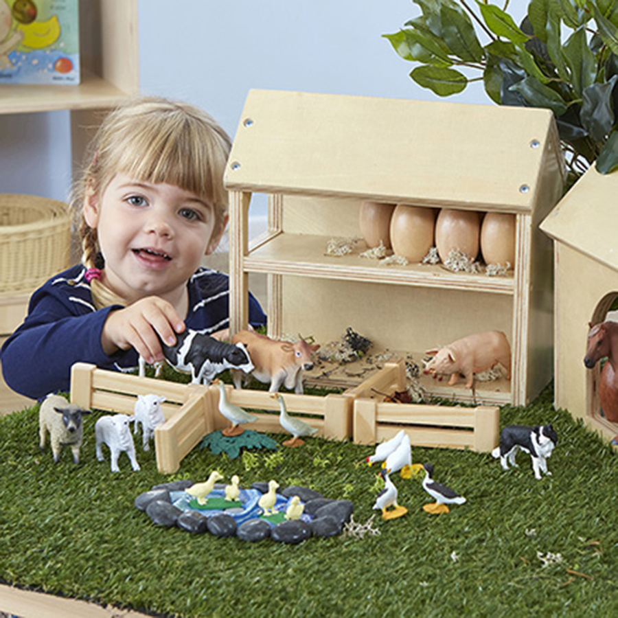 Wooden Farm Buildings Small World Play Set | Eduspace Supplies