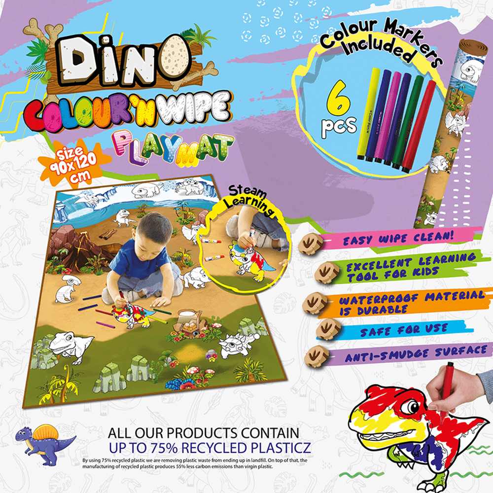 XL Colour and Wipe Dinosaur Play Mat (200x120cm) | Eduspace Supplies
